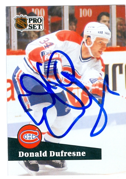 Donald Dufresne autographed Hockey Card (Montreal Canadiens) 1991 Pro Set #418